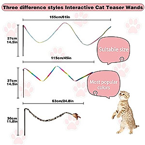 M JJYPET Cat Wand Toys, Interactive Kitten Toys for Indoor Cats,Colorful Cat Teaser Wand String for Cat Kitten Exercise-3PCS