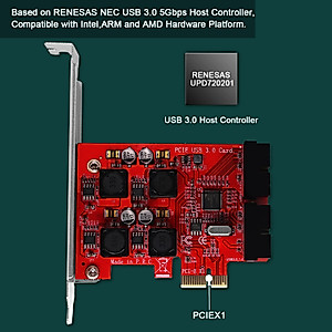 LTERIVER PCIE to 2X 19Pin USB 3.0 Header, PCIE Superspeed USB 3.0 5Gbps Expansion Card for Windows 11, 10, 8.1, 8, 7, XP (32/64bit) Desktop PCs, Built in Smart Power Control Technology (PCE-IN4)