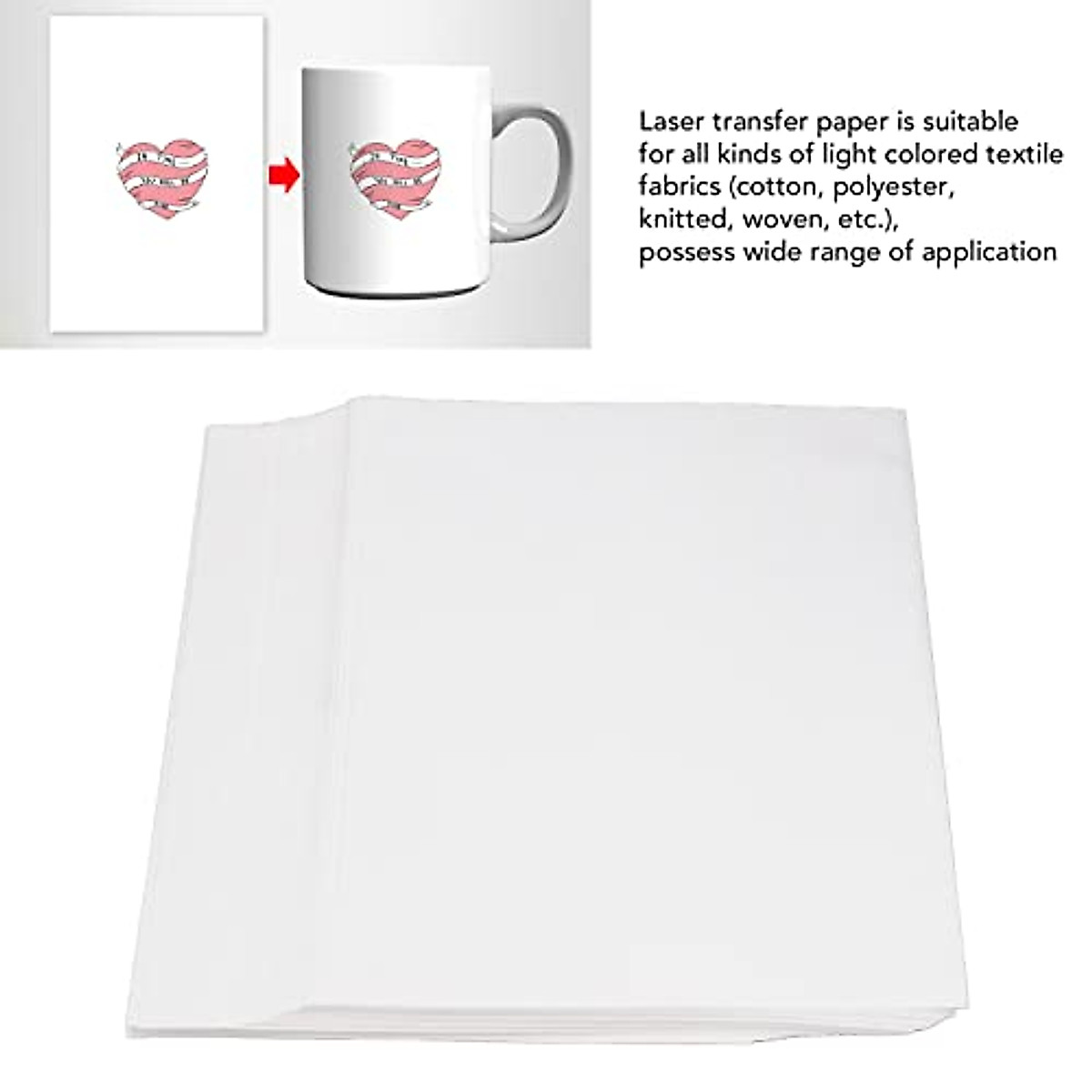 100pcs Lightweight Fabric Inkjet Printing Iron on White T-shirt A4 Sublimation Transfer Paper for Laser Printer For All Kinds of Light Color Textile Fabrics