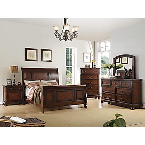 simple relax Pine Wood Cal King Sleigh Bed, Cherry Brown