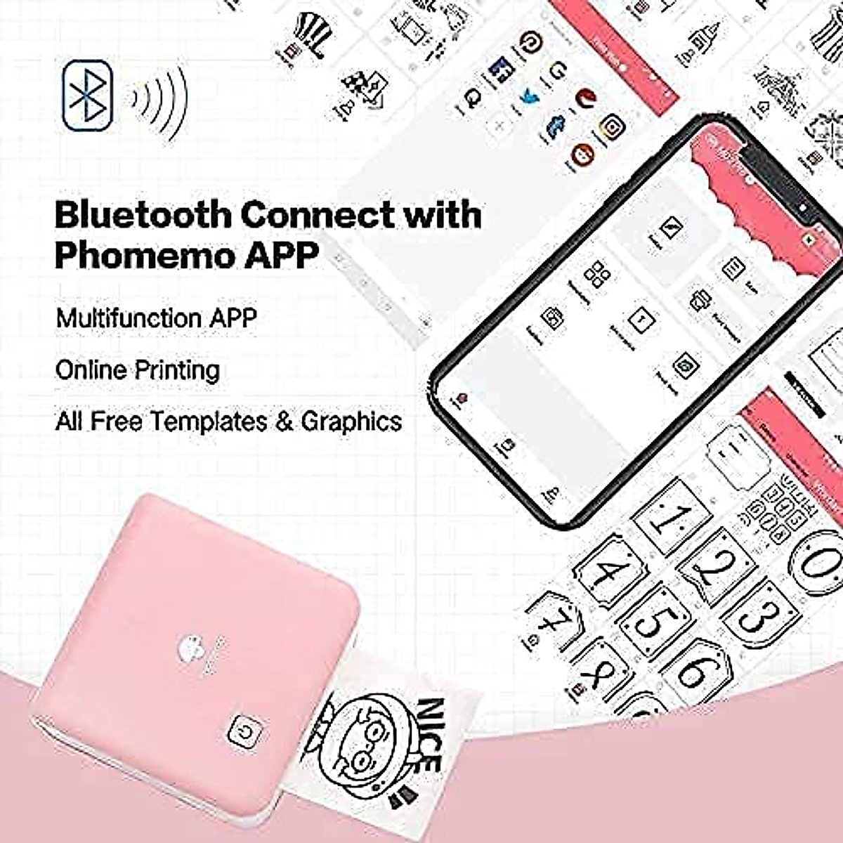Phomemo M02 Pro Pocket Printer - with 3 Rolls Transparent Gold Paper， Compatible with iOS + Android for Plan Journal, Study Notes, Art Creation, Work, Gift
