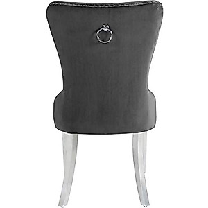 Meridian Furniture Carmen Collection Modern | Contemporary Velvet Upholstered Dining Chair with Button Tufting and Chrome Metal Legs, Set of 2, Grey, 21.5" W x 27" D x 39.5" H