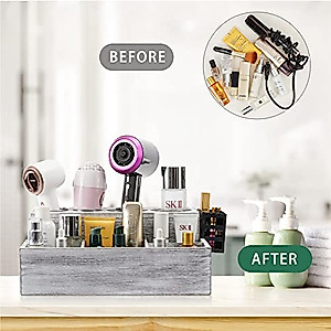TRSPCWR Hair Tool Organizer, Wooden Hair Dryer Holder and Bathroom Countertop Blow Dryer Holder, Vanity Caddy Storage Stand for Accessories, Makeup, Toiletries