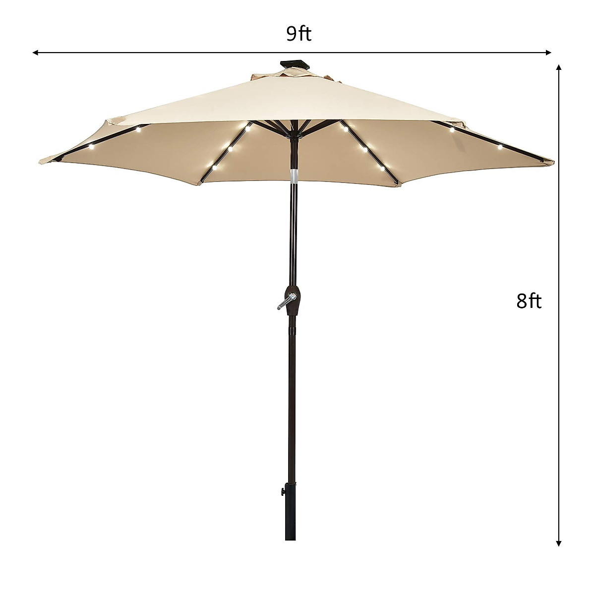 Tangkula 9FT Solar Powered LED Lighted Patio Umbrella, Table Market Umbrella with Tilt and Crank, Outdoor Umbrella with 6 Sturdy Ribs for Garden, Deck, Backyard & Pool (Beige)