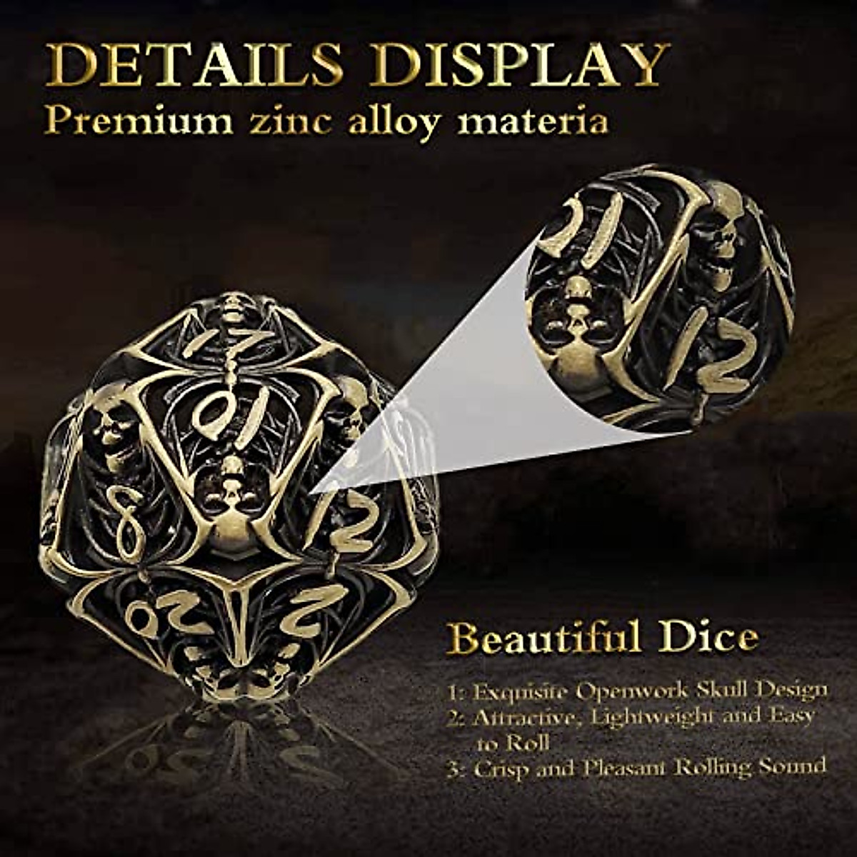 DND Dice Set Polyhedral Hollow D&D Dice Set for Games Dungeons and Dragons Role Playing Games ZHOORQI 7Pcs Skull Metal Dices MTG Pathfinder DND Collection Gifts (Skull-Bronze)