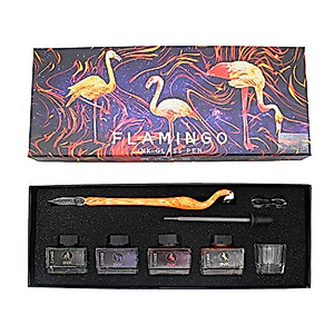 XIAOYU 8 Pcs Handmade Glass Dip Pen Calligraphy Pens Set High Borosilicate Glass Signature Pen with Ink(15ML) - Orange