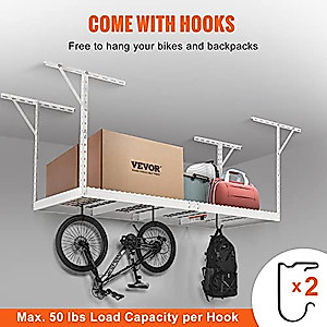 VEVOR Overhead Garage Storage Rack, 3x8 Garage Ceiling Storage Racks, Heavy Duty Adjustable Cold Rolled Steel Racks for Garage Storage, Organization, 600 lbs Load Capacity, 22''-40" (White)