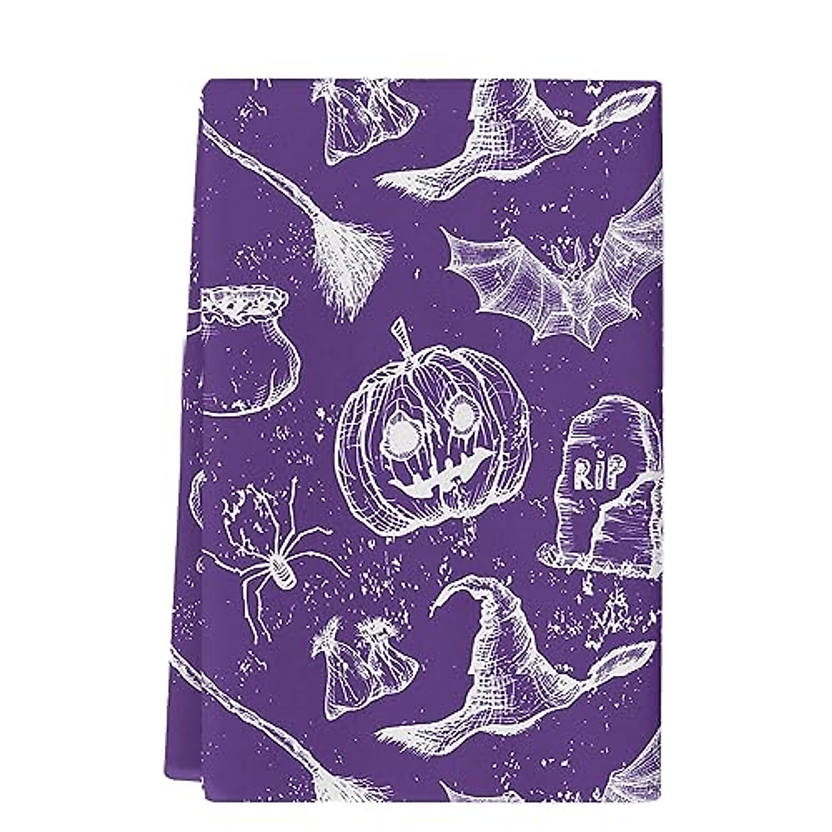 Kitchen Towels Happy Halloween Purple Absorbent Tea Towel Soft Hand Dish Towel Pumpkin Witch Bat Reusable Washable Cleaning Cloth Hand Bath Towels for Bathroom Bar for Everyday Cooking (Pack of 1)