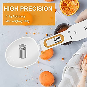 JHSCALE Spoon Scale,Electronic Food Scale 500g/0.1g Weighing for Grams and OZ,Digital Kitchen Scale with Handle Grip and Spout for Coffee Power,Pills,Tea,Flour,Oil,Baking (White)