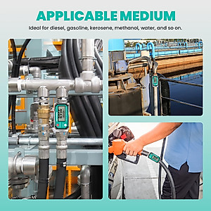 GRYVOZE 1 Inch Digital Turbine Fuel Flow Meter, 2.6-26 GPM Inline NPT Thread Flowmeter with 3/4 in Adapters for Water, Diesel, Gas Oil, Gasoline, and Other Liquids - Supports Gallon, QTS, PTS, L, m³