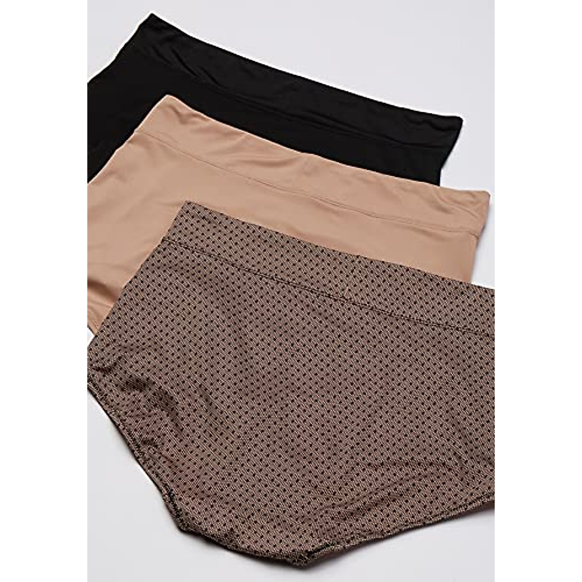 Warner's womens Blissful Benefits No Muffin Panty Briefs, Black/Toasted Almond/Lace Dot Print, Large US, 3 Count (Pack of 1)