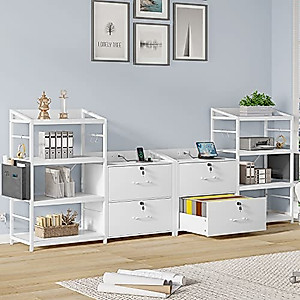 SEDETA 47” File Cabinet with Power Strip, Filing Cabinet fits Legal, Letter, A4 Size, 2 Drawer File Cabinet for Home Office with Open Shelf, Lock and 3 Hooks