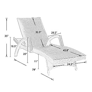 Iwicker Aluminum Outdoor Chaise Lounges with Quick Dry Foam Padded, Adjustable Wicker Patio Reclining Lounge Chairs with Wheels and Armrest, Set of 2