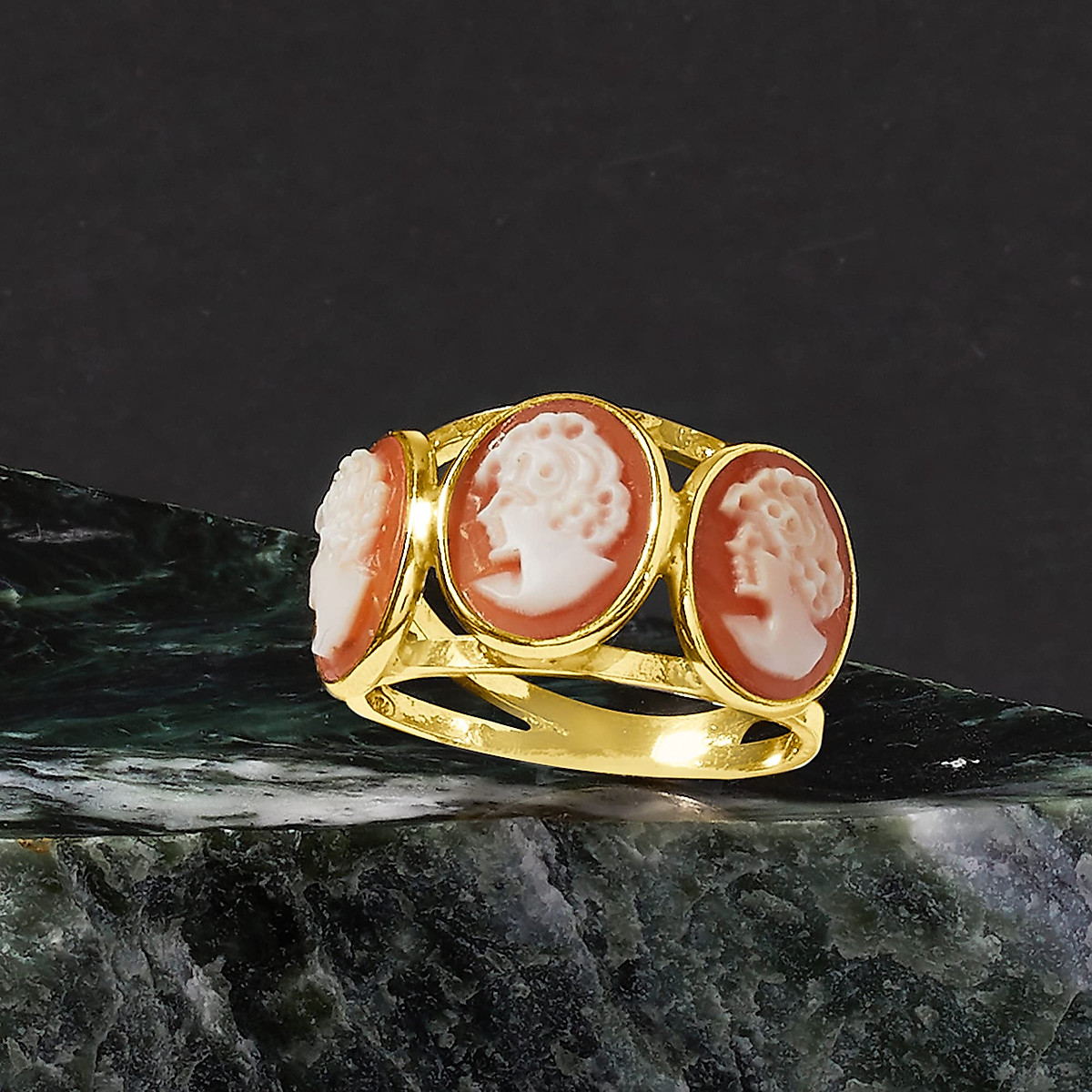 Ross-Simons Italian Orange Shell Cameo Ring in 18kt Gold Over Sterling. Size 7
