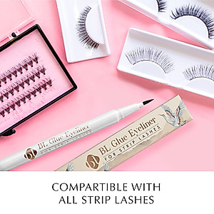 BL Lashes Glue Eyeliner for False Lashes | 2-in-1 Felt-Tip Eyelash Adhesive and Eyeliner, Easy to use, Extra Strong Hold for Strip Lashes 0.7ml/0.02fl Oz