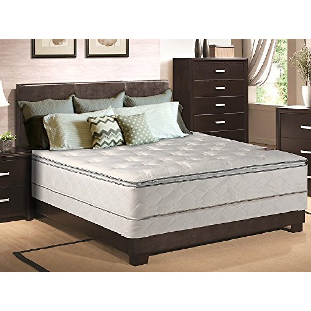 Mattress Solution 10-Inch Medium Plush Pillowtop Innerspring Fully Assembled Mattress And 4" Low Profile Metal Box Spring/Foundation Set With Frame, Twin XL