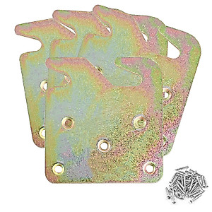 Suiwotin 4 Sets Bed Rail Hook Plates, Heavy Duty Bed Rail Fitting Bracket with Mounting Screws, Universal Wood Bed Rail Hooks Hardware for Bed Frames, Headboards, Foot-Boards (Galvanized Brass)