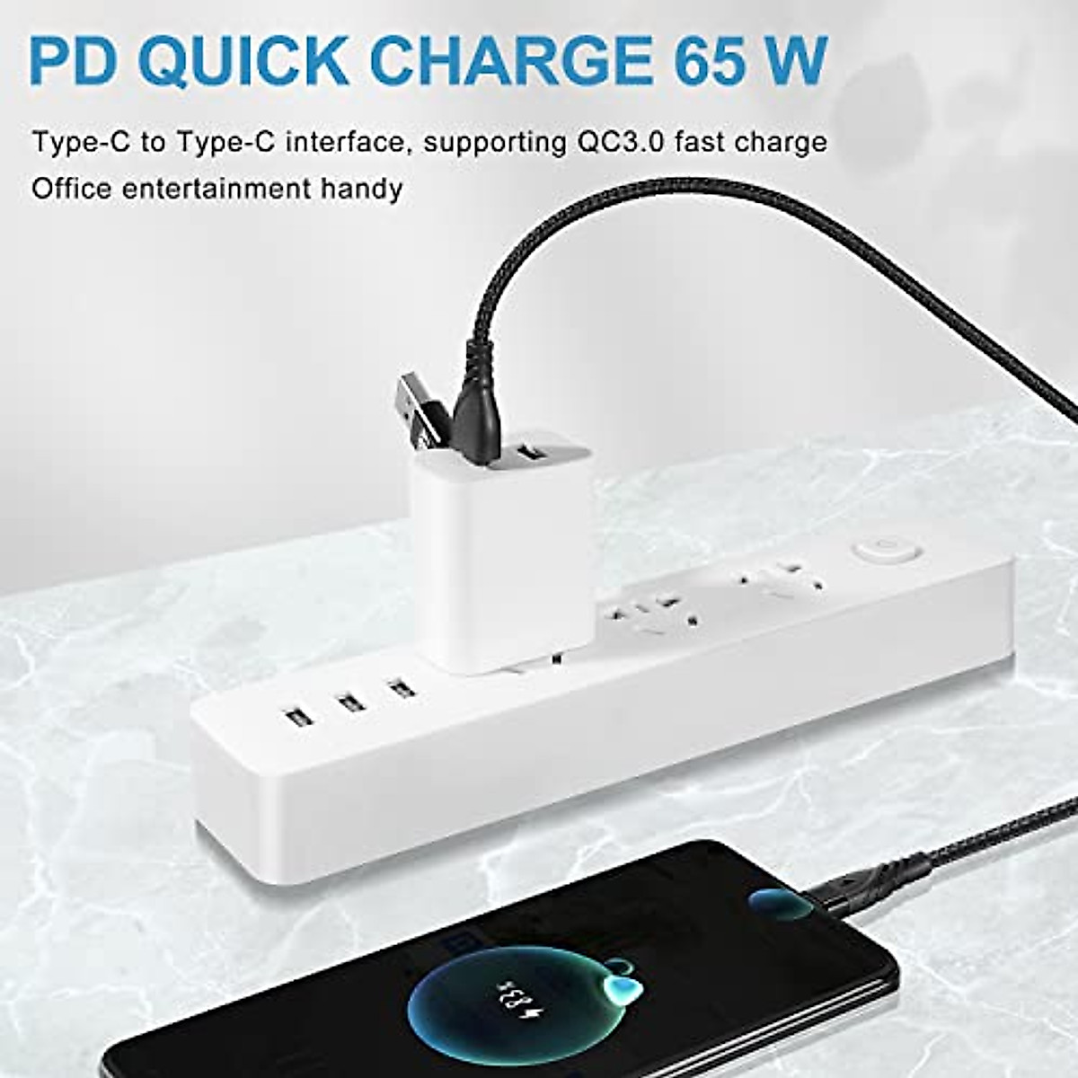 USB A/C to Type C Cable, LHJRY 6.6Ft 65W 3Pack Fast Charging Cable, Support PD/QC 3.0 Fast Charge Compatible with Samsung Galaxy S22 S21 S20 S10 Note 20 10, LG V50 Google Pixel and Other USB C Charger