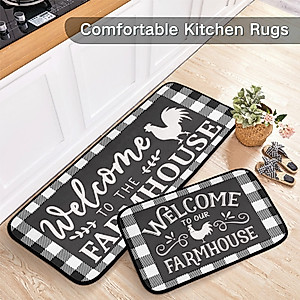 Emelivor Buffalo Plaid Checked Farmhouse Kitchen Mat Set of 2 Anti-Fatigue Kitchen Rug Set Non Slip Foam Cushioned Kitchen Runner Rugs and Mats Comfort Standing Mat for Farmhouse Doormat Laundry