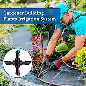 200 Pieces Drip Irrigation Fittings Kit for 1/4 Inch Tubing, 50 Straight Barbs, 50 Tees, 50 Elbows, 50 4-Way Couplings, Barbed Connectors with Plastic Box for Garden Lawn Drip, Sprinkler Systems,Black