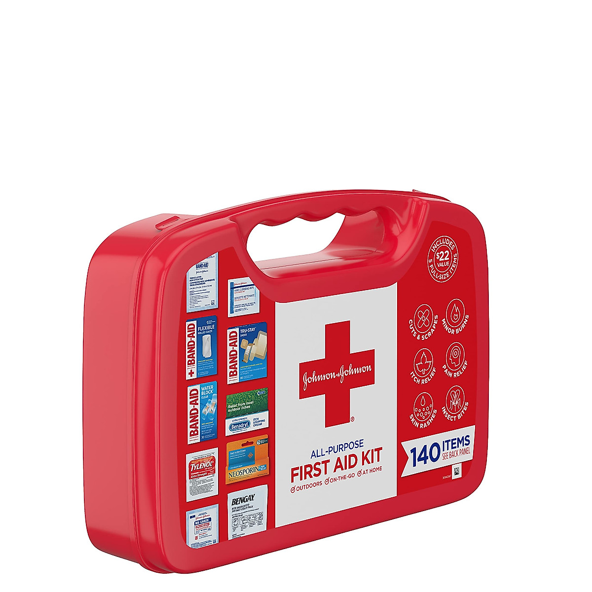 Johnson & Johnson All-Purpose Portable Compact First Aid Kit for Minor Cuts, Scrapes, Sprains & Burns, Ideal for Home, Car, Travel and Outdoor Emergencies, 140 Pieces