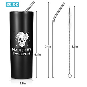 Maxcheck 2 Pcs 30th Birthday Gift for Women Mens Rip to My 20s, Death to My 20s Birthday Party, White and Black Skinny Tumblers with Lids and Straws, Funny Christmas Gift for Couple