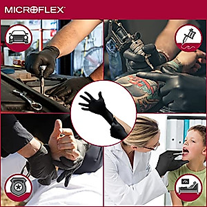 Microflex MK-296 Black Disposable Nitrile Gloves, Latex-Free, Powder-Free Glove for Mechanics, Automotive, Cleaning or Tattoo Applications, Medical/Exam Grade, Size Large, Case of 100 Units