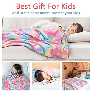 Glow in The Dark Throw Blanket, Luminous Unicorns Blanket for Boys Girls, Super Soft Fuzzy Plush Flannel Furry Fleece Blanket, Perfect for Bed or Sofa, Personalized Kids Gifts (Rainbow, 50" x 60")
