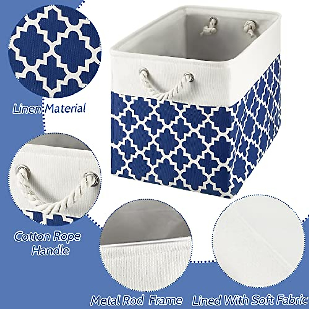 4 Pack Fabric Storage Baskets 16 Inch Large Collapsible Canvas Linen Baskets Rectangle Storage Bins with Handles for Organizing Shelves Linen Closet Organizers (blue Quatrefoil)