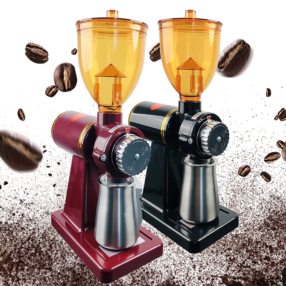 LOYALHEARTDY 180W Electric Coffee Bean Grinder, Commercial and Home Milling Machine, Grinding Machine for Beans Nuts Spice Automatic Burr Grinder Professional Miller (red)