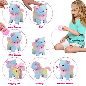 Volunna Remote Control Electronic Plush Cat Toy Pet for Girls Kids Interactive Toys, Walks, Barks, Pretend Dress Up Realistic Stuffed Animal for Age 3 4 5+ Years Old Best Gift (Cat-Colourful)