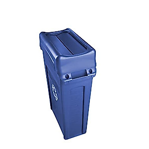 Rubbermaid Commercial Products Slim Jim Plastic Rectangular Recycling Bin with Venting Channels, 23 Gallon, Blue Recycling (FG354007BLUE) & FG267360BLUE Slim Jim Trash Can, Swing Lid, Blue
