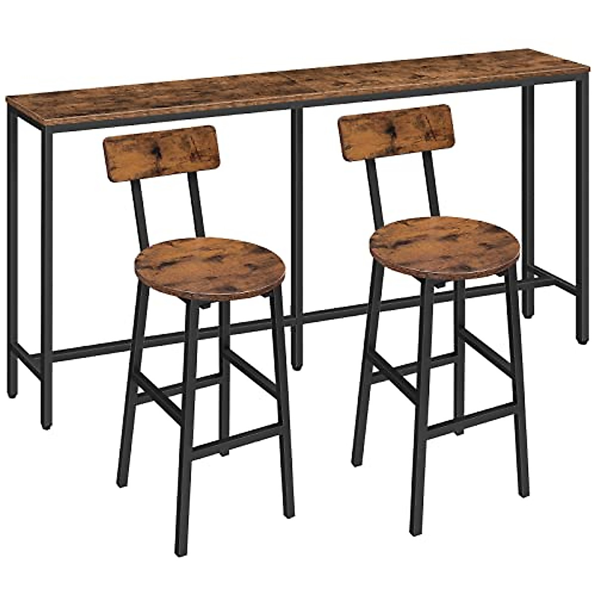 ALLOSWELL 63" Console Table and Set of 2 Bar Stools with Backres Narrow Sofa Table, Bar Chairs, Tall Counter Bar Stools, Entryway Table, for Hallway, Living Room, Dining Room CTHR16001-BAHR02101