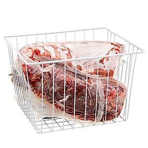 Freezer Basket Organizer, Refrigerator Metal Wire Storage Divider, Household Container Bins with Handles for Kitchen, Pantry, Cabinet, Closets - Pearl White (6, 11in x 10in x 5.5in)