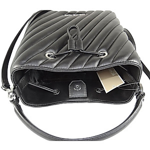 Michael Kors Suri Medium Bucket Crossbody Quilted Vegan Faux Leather Bag (Black)