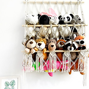 Sinolmaibe Stuffed Animal Hammock, Double Layer Woven Toy Net With Tassels, Net Bag Storage Rack Bookshelf Hammocks Home Decor Book Shelves, Stuffed Animal Toy Storage Holder