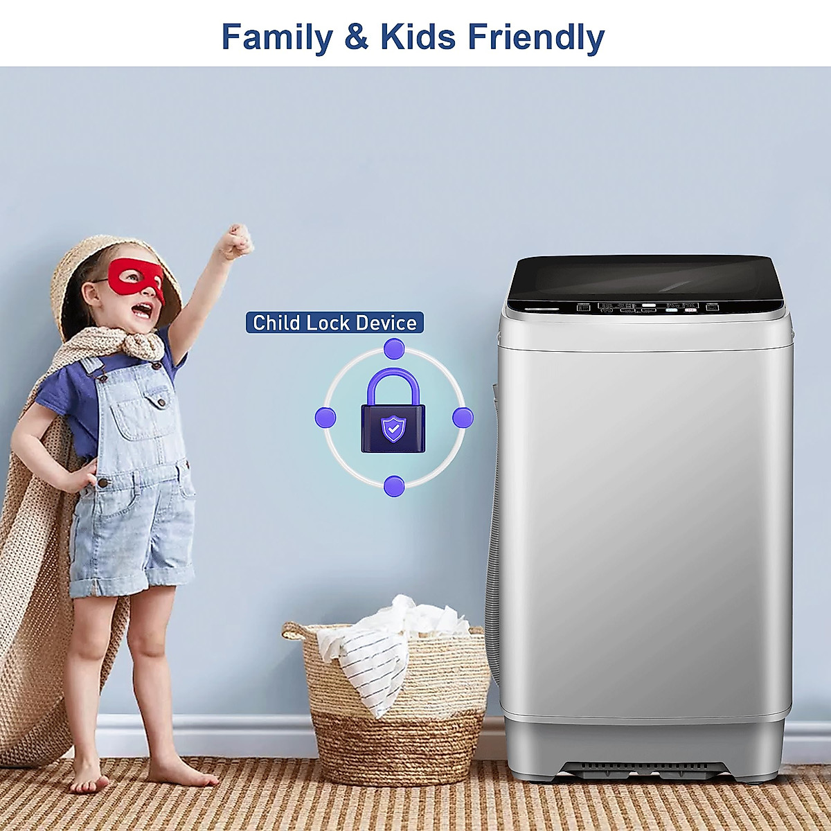 25 lbs Portable Washing Machine LED Display Full Automatic Washing Machine 10 Programs & 8 Water Levels, Come with a Glass Cover, Drain Pump Ideal for Apartment Home Dorm, Grey