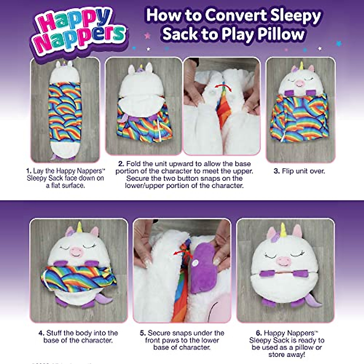 Happy Nappers Pillow & Sleepy Sack- Comfy, Cozy, Compact, Super Soft, Warm, All Season, Sleeping Bag with Pillow- Unicorn (Medium)
