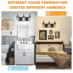 Baocuz 3-Light Bathroom Light Fixtures, Black Vanity Light Farmhouse Wall Sconces with Clear Glass Shade, Modern Bathroom Wall Lamp for Mirror Bedroom Hallway Living Room Cabinet