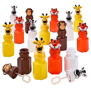 Playbees Zoo Animal Bubbles - 24 Pack - Safari Party Favors, Bulk Mini Wand Bottles - Jungle Zoo Characters for Kids
