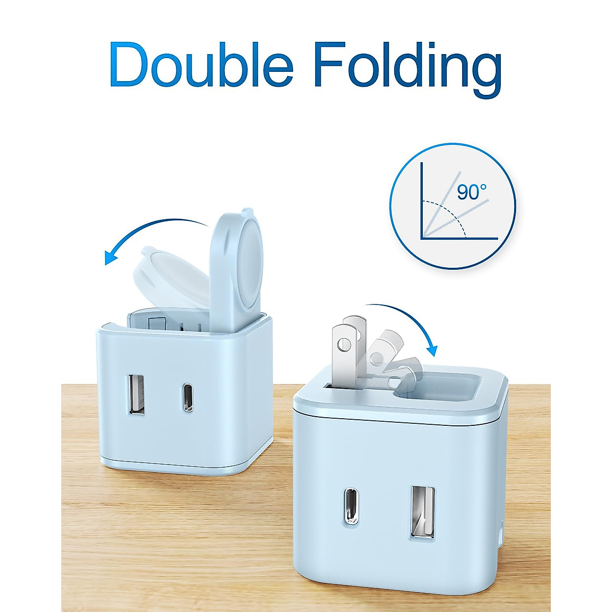 BeaSaf 36W for Apple Charging Block with Built-in Watch Charger, Foldable PD Fast Charger Block for iPhone, Dual Ports Wall Charger Compatible with Apple Watch iPhone AirPods(Blue)