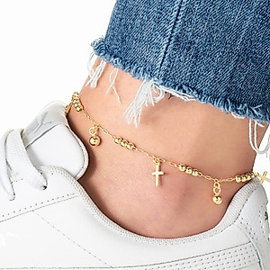 Barzel 18K Gold Plated Cross Anklet For Women, 10 Inches (Made In Brazil)