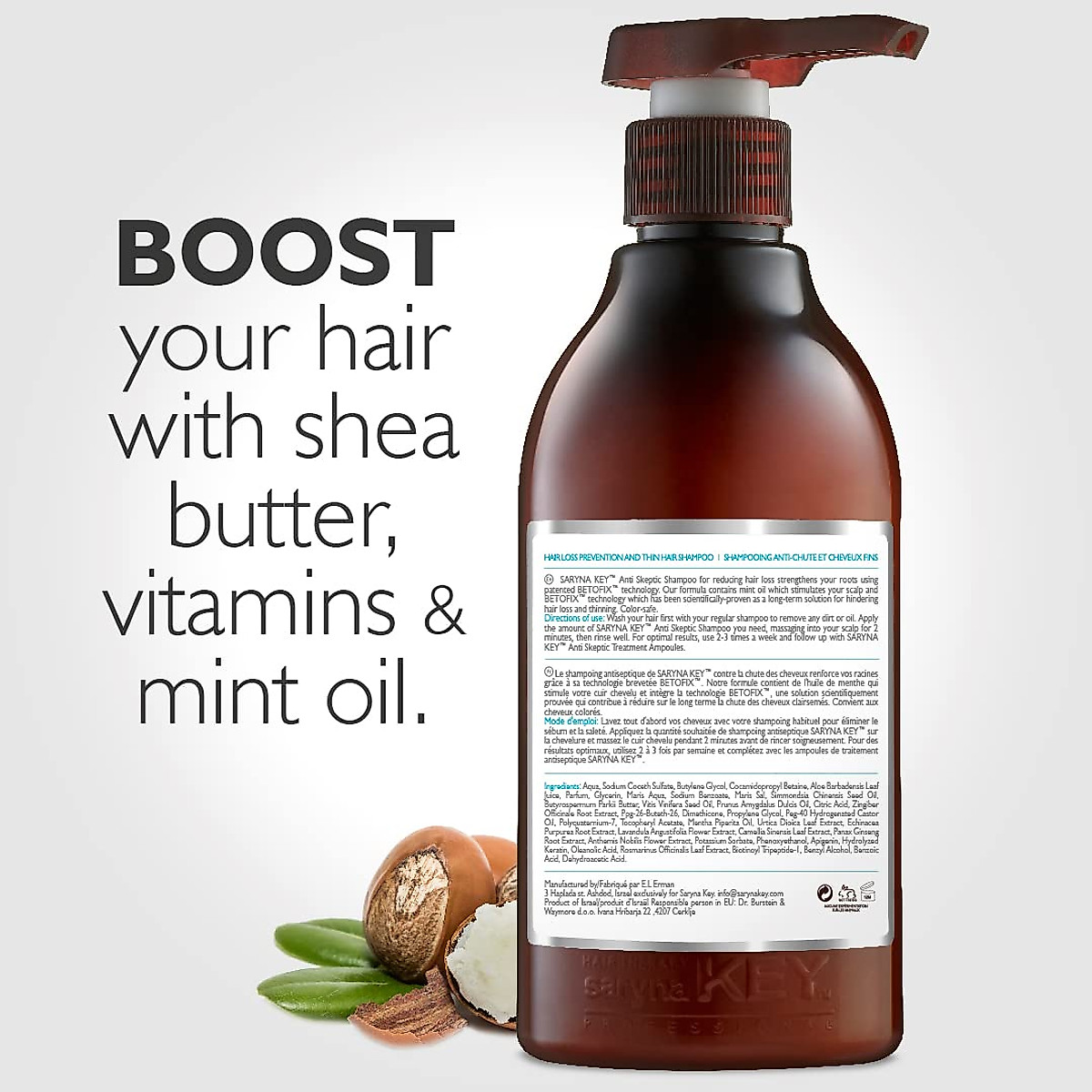 Saryna Key Anti-Skeptic Shampoo - Strengthening Treatment for Thin, Fine Hair Strength - Natural Shampoo with Shea Oil and Mint Oil - Hair Loss Prevention