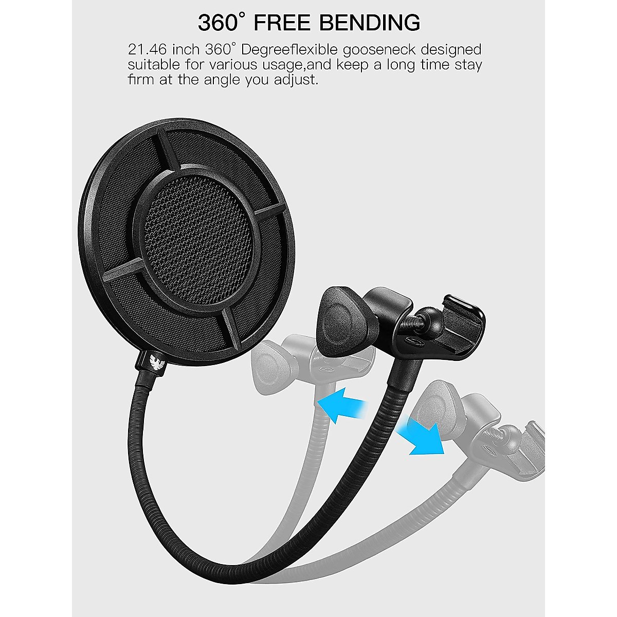 Mic Pop Filter, Professional Metallic Mic Pop Filter Mesh for Blue Yeti and Any Other Mic, ARISEN Dual Layered Microphone Pop Filter, Mic Filter with A Flexible 360° Gooseneck Clip Stabilizing Arm