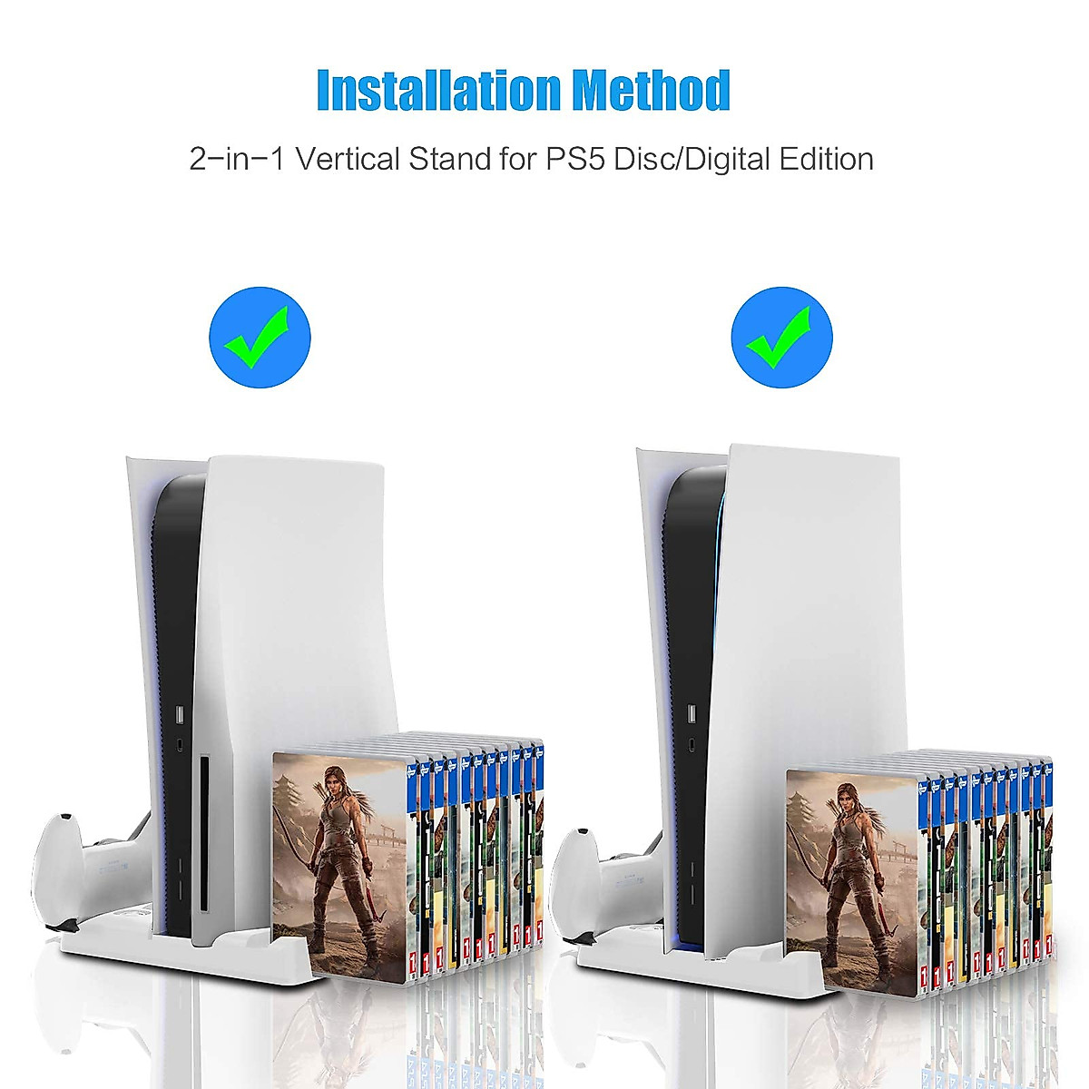 PlayStation 5 Accessories Kit, PS5 Stand with Cooling Fans and Controller Charger, PS5 Headset Holder