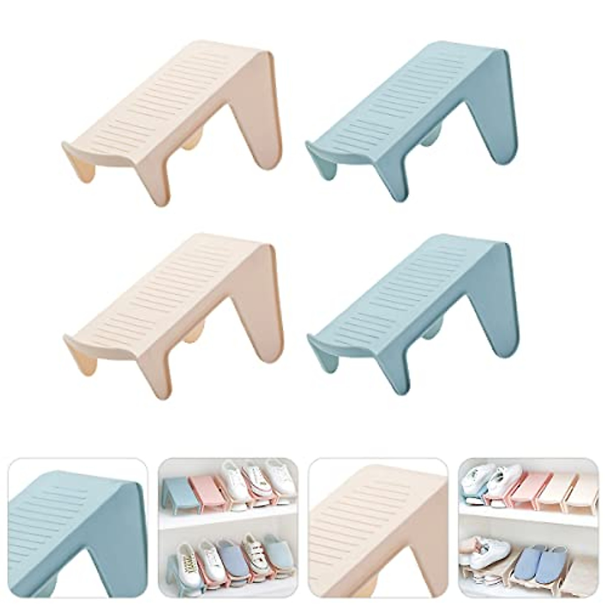 Veemoon 8pcs Rack% Bathroom Saving Organizer Multi- Holder Layer for Plastic Stands Blue Stacker Deck Shoes Stack Wall, Space Clo Slots Double Professional Stacker: Simple