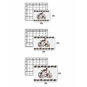 Thanksgiving Fall Outdoor Rug for Patio/Deck/Porch, Non-Slip Large Area Rug 6 x 9 Ft, Pumpkin Harvest Gray Floral Botanical Indoor Outdoor Rugs Washable Area Rugs, Reversible Camping Rug Carpet Runner