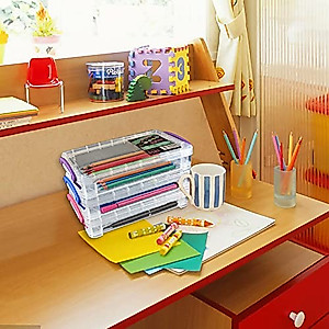 Odowalker 6 Pack Large Capacity Pencil Box with Buckles Office Supplies Storage Organizer Box Stackable Clear Pen Container Brush Painting Pencils Storage Box Drawing Tools for Kids