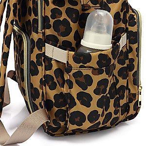 Gnirue Leopard Printing Diaper Bag Large Capacity Water Resistant Nursing Backpacks Nappy Bags for Mom (Brown)
