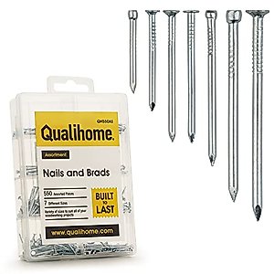 Qualihome Hardware Nail Assortment Kit, Includes Finish, Wire, Common, Brad and Picture Hanging Nails